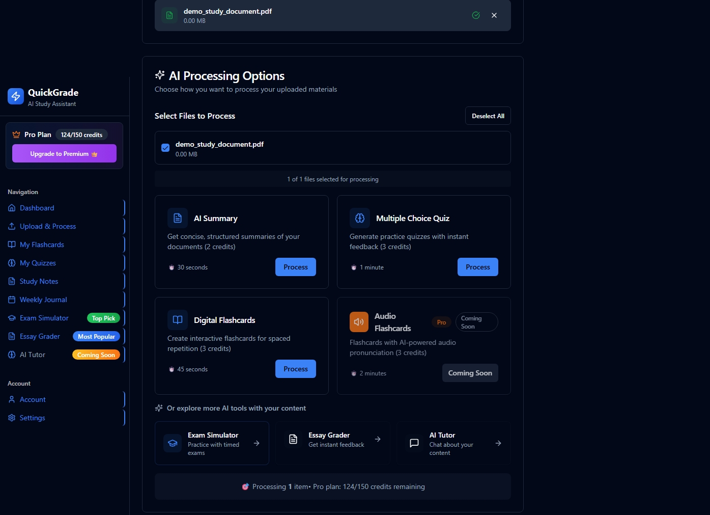 QuickGrade AI - AI-Powered Study Assistant for Students